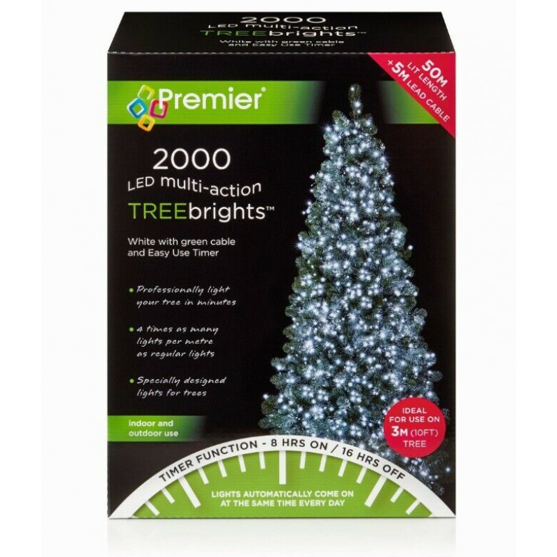 Premier Decorations 2000 LED TreeBrights Christmas Lights With Timer ...