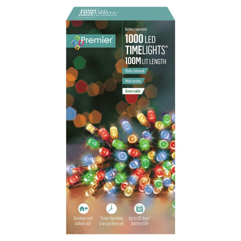 Premier 1000 Multi-Action Battery Operated LED Christmas Lights - Multi ...