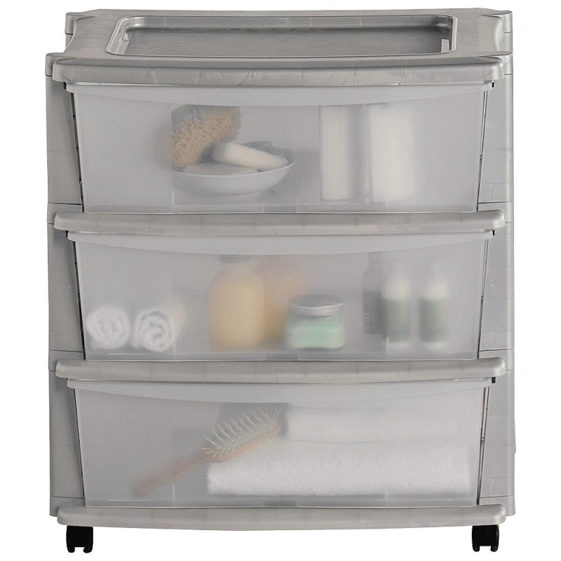 3 Drawer Plastic Wide Tower Storage Unit Silver Storage Units