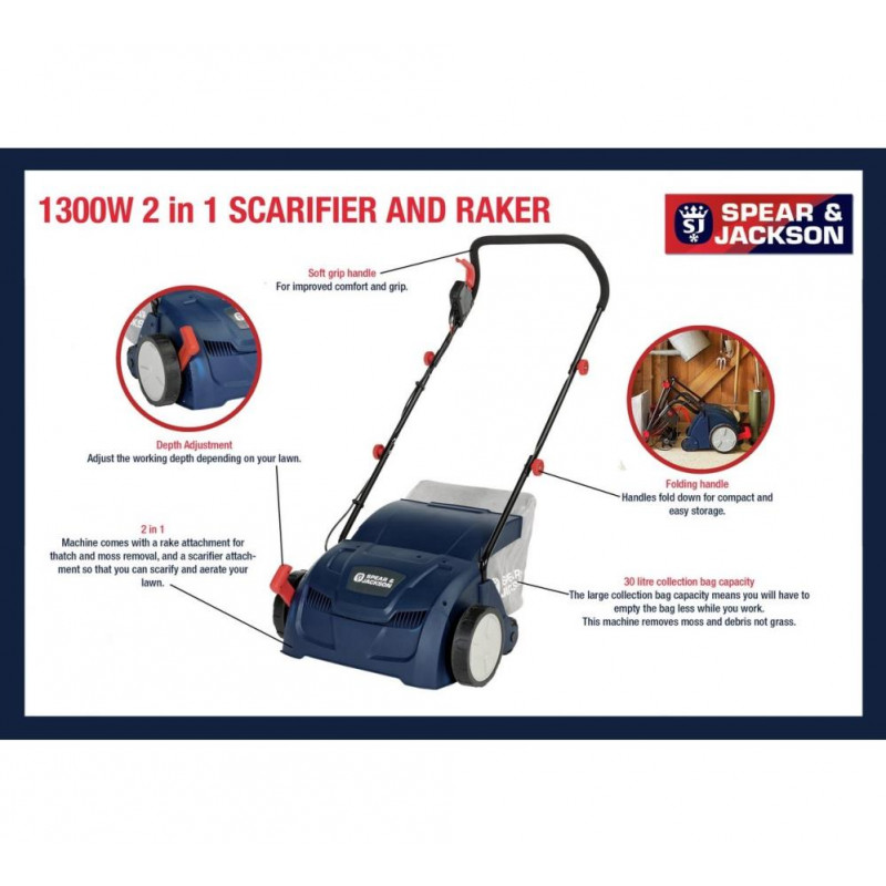 Spear Jackson S13SC Scarifier and Raker 1300W Rakers Scarifiers Garden Power Tools GMV Trade