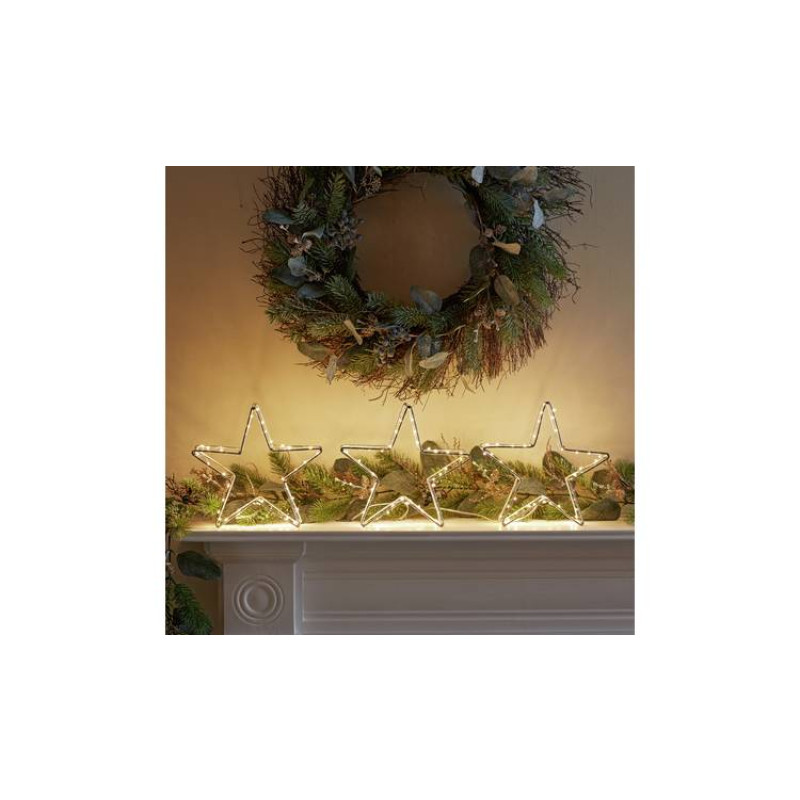 Home Trio Of Wire Star Lights Christmas Decorations - Christmas Novelty ...