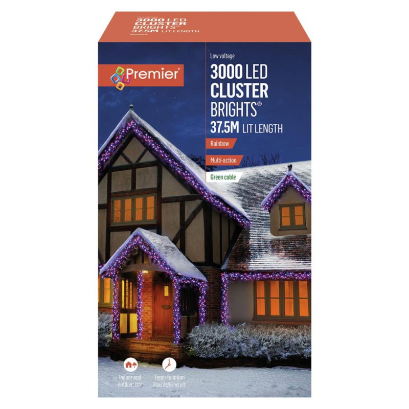 Premier 3000 Multicoloured Christmas LED Cluster Lights - Christmas ...